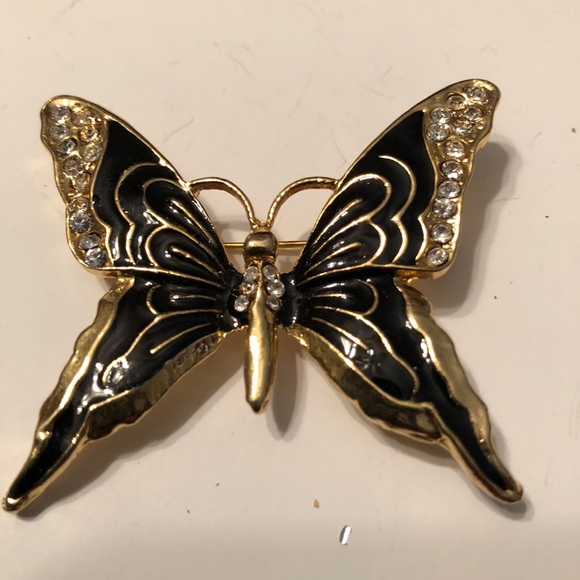 Jewelry | Black Rhinestone Butterfly Brooch | Poshmark